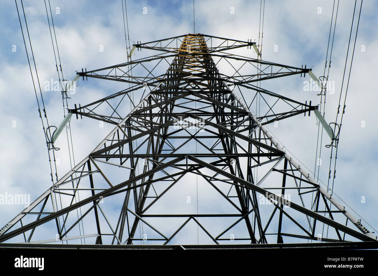 an unusual view of an electricty pylon Stock Photo - Alamy
