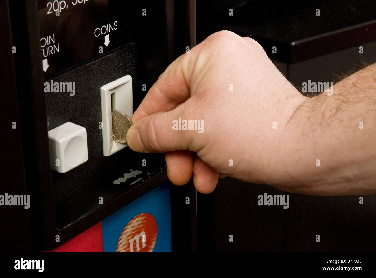 Inserting Coin into a Vending Machine Stock Photo - Alamy