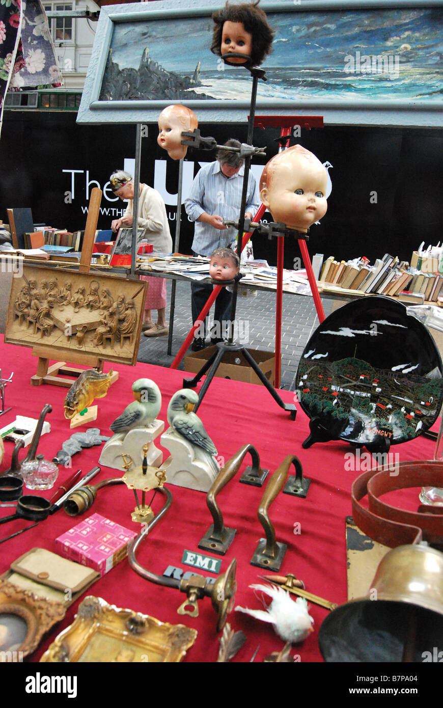 Dolls Heads displayed on market stall in spitalfield market in london ...