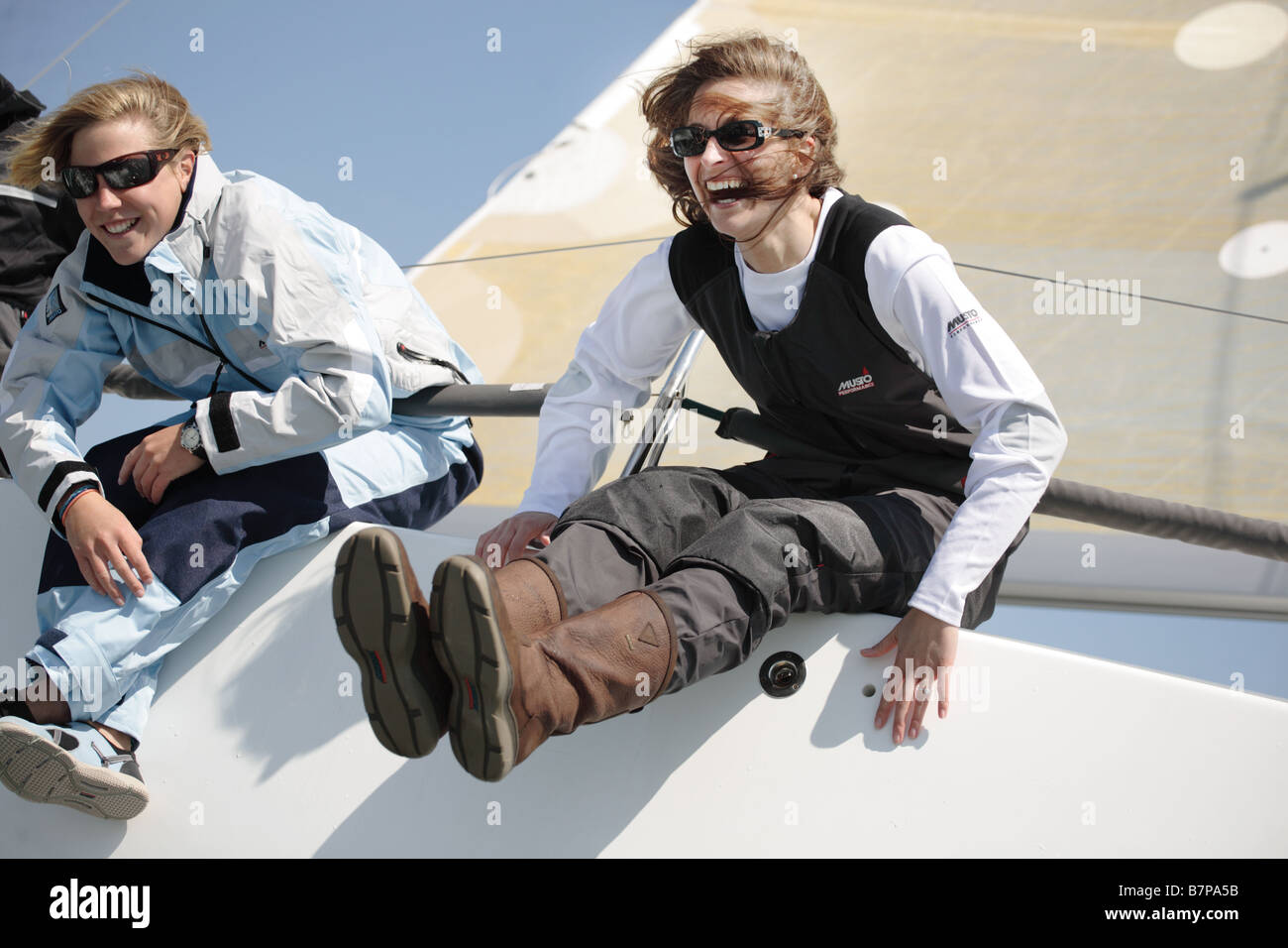 2 female sailors, white Europeans age 20-25 having fun on a yacht Stock ...