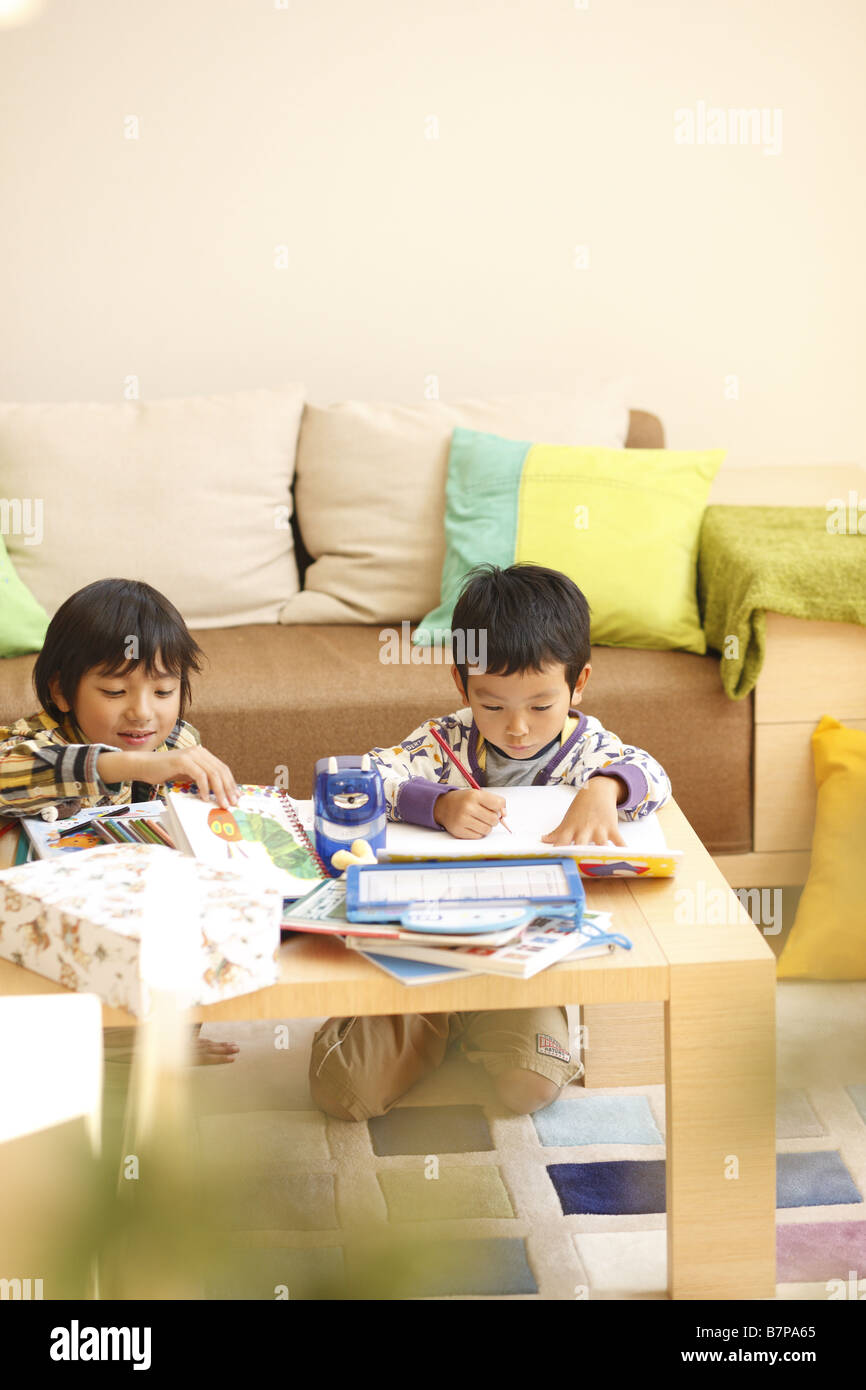 Boys doing homework Stock Photo - Alamy