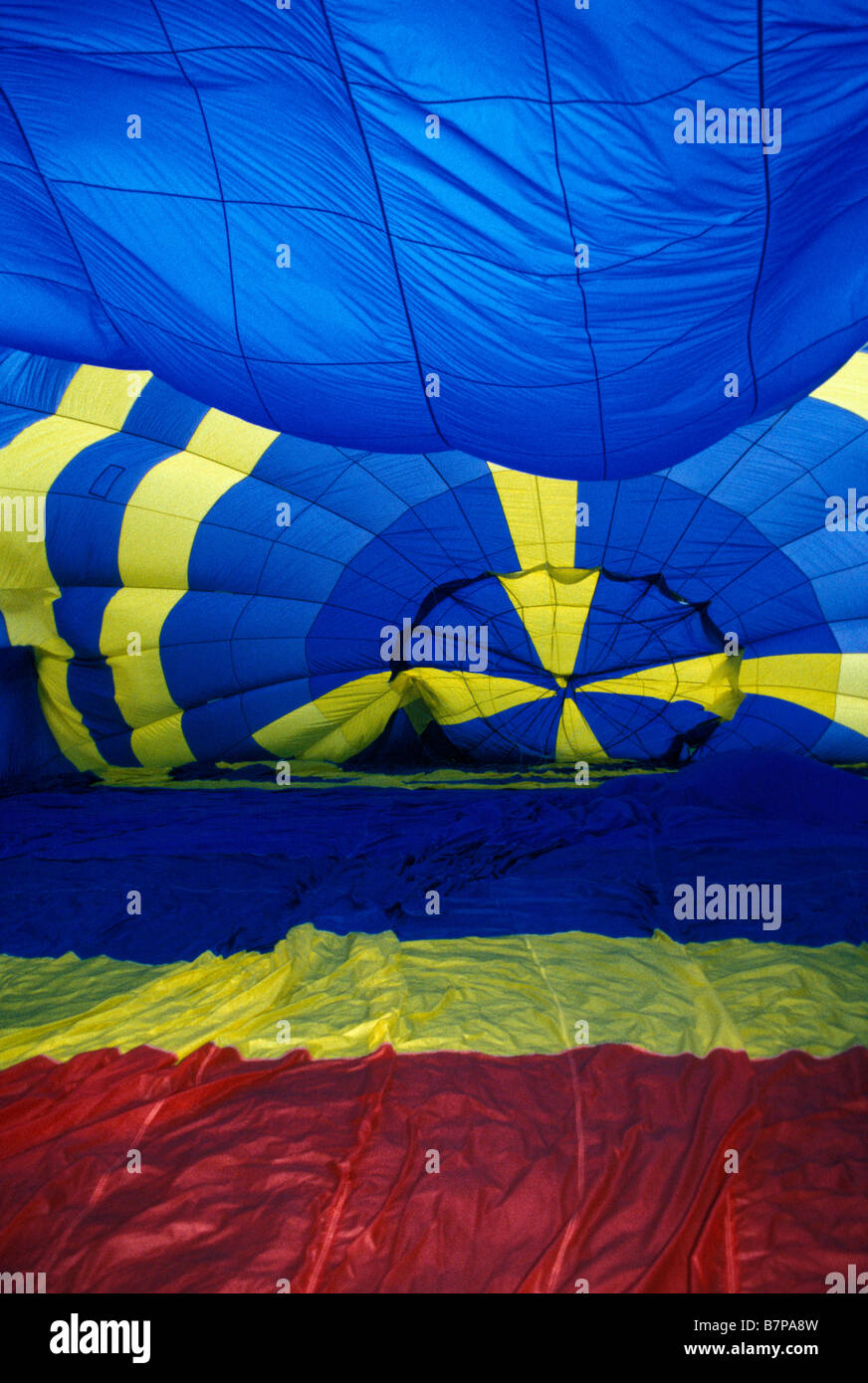 Interior of Hot Air Balloon being inflated with fan Stock Photo - Alamy