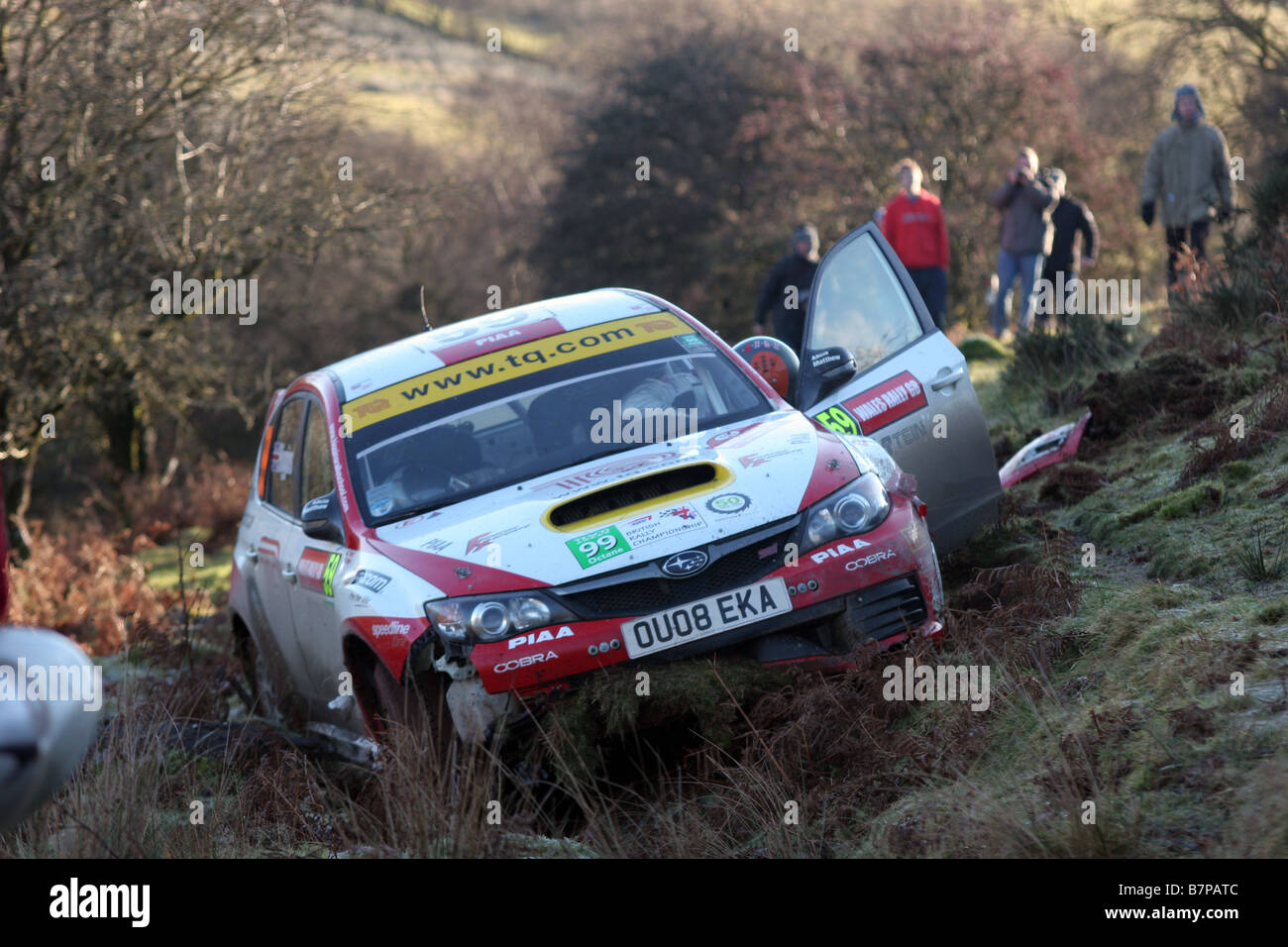 David Higgins leaving his privatly entered Subaru car after sliding ...