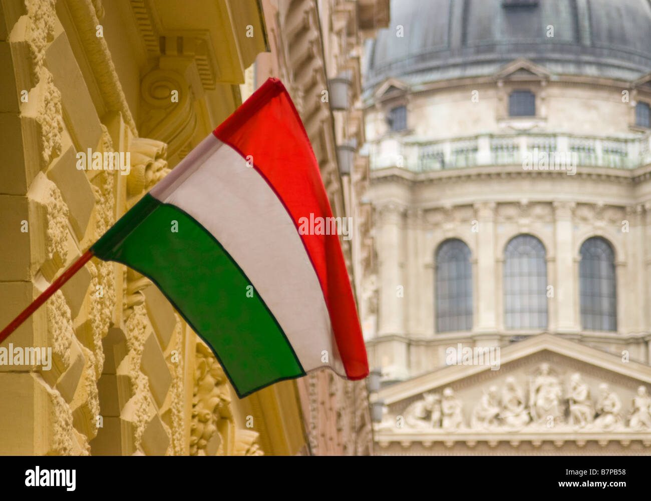 Budapest, Hungary. Hungarian flag flying in front of St Stephen's ...