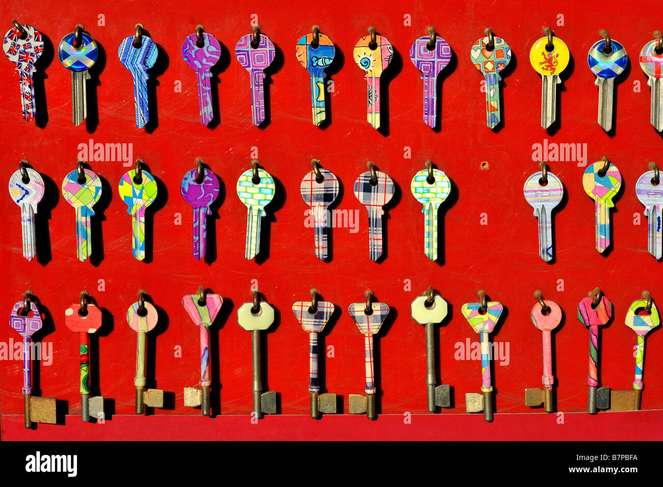 keys collection colour red open lock concept control power Stock Photo ...