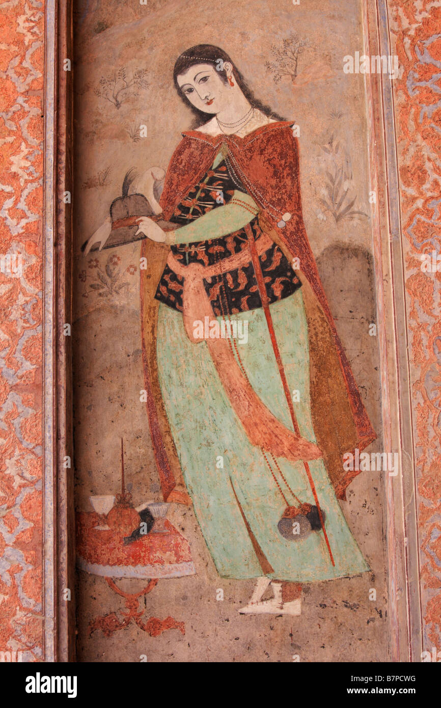 Fresco in Ali Qapu palace, Isfahan, Iran Stock Photo - Alamy