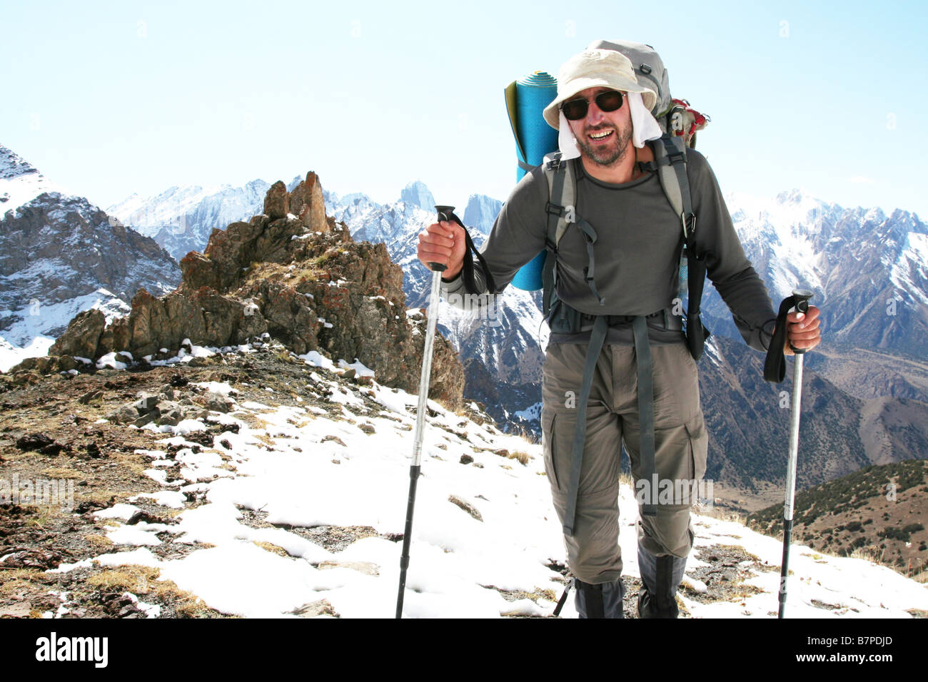 backpacker in mountains Stock Photo - Alamy