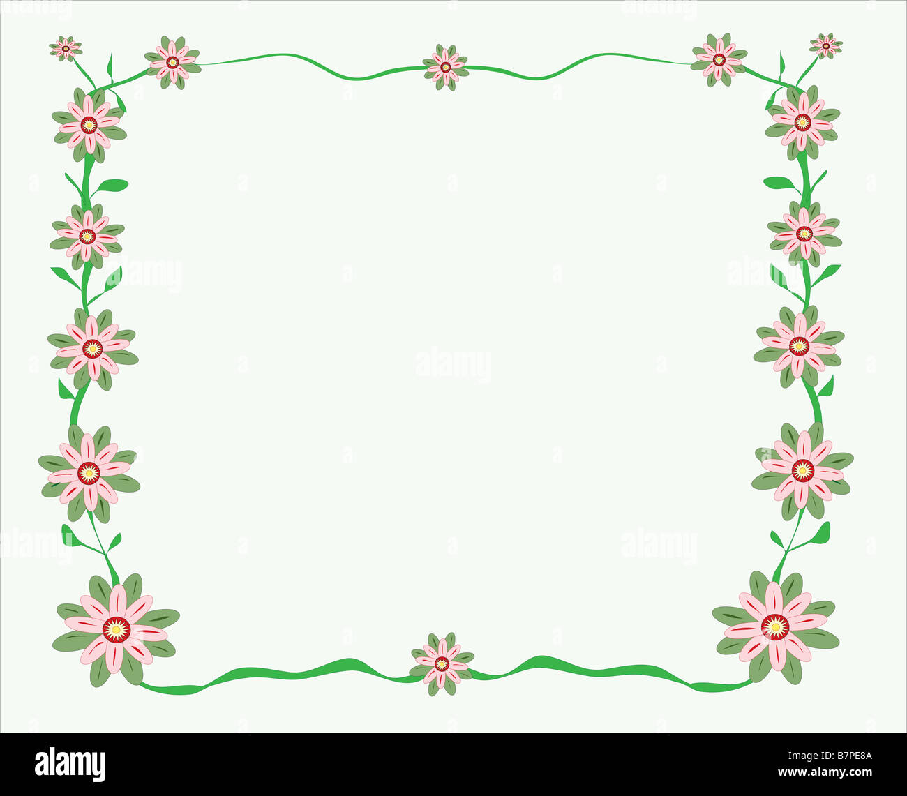 Illustration of a card decorated with climbing flowers on each side ...