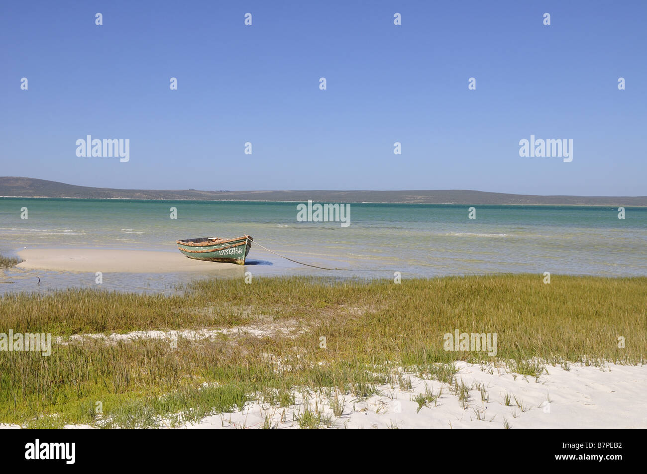 Wooden fishing boat stranded on Churchhaven Lagoon, Langebaan, South ...