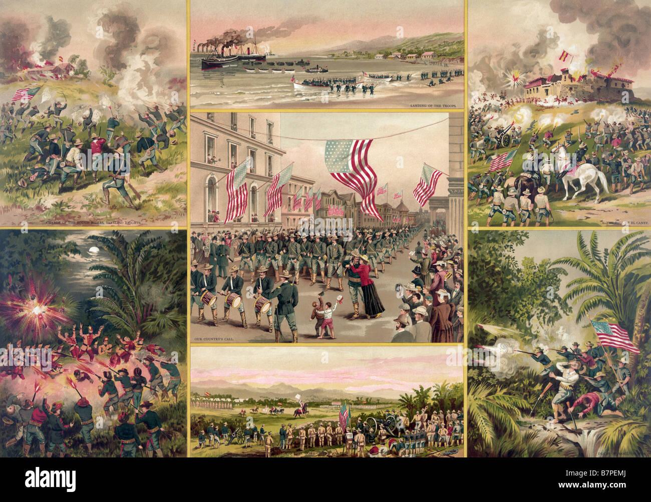 Collage of Events that Symbolize the American Victory against the ...