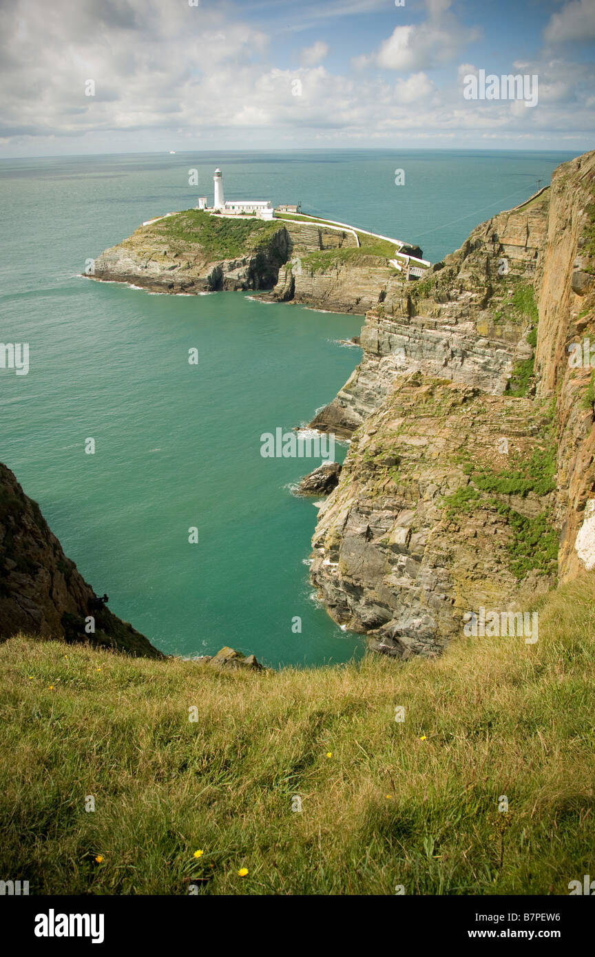 South Stack Island and lighthouse seen from Holyhead, Isle of Anglesey ...