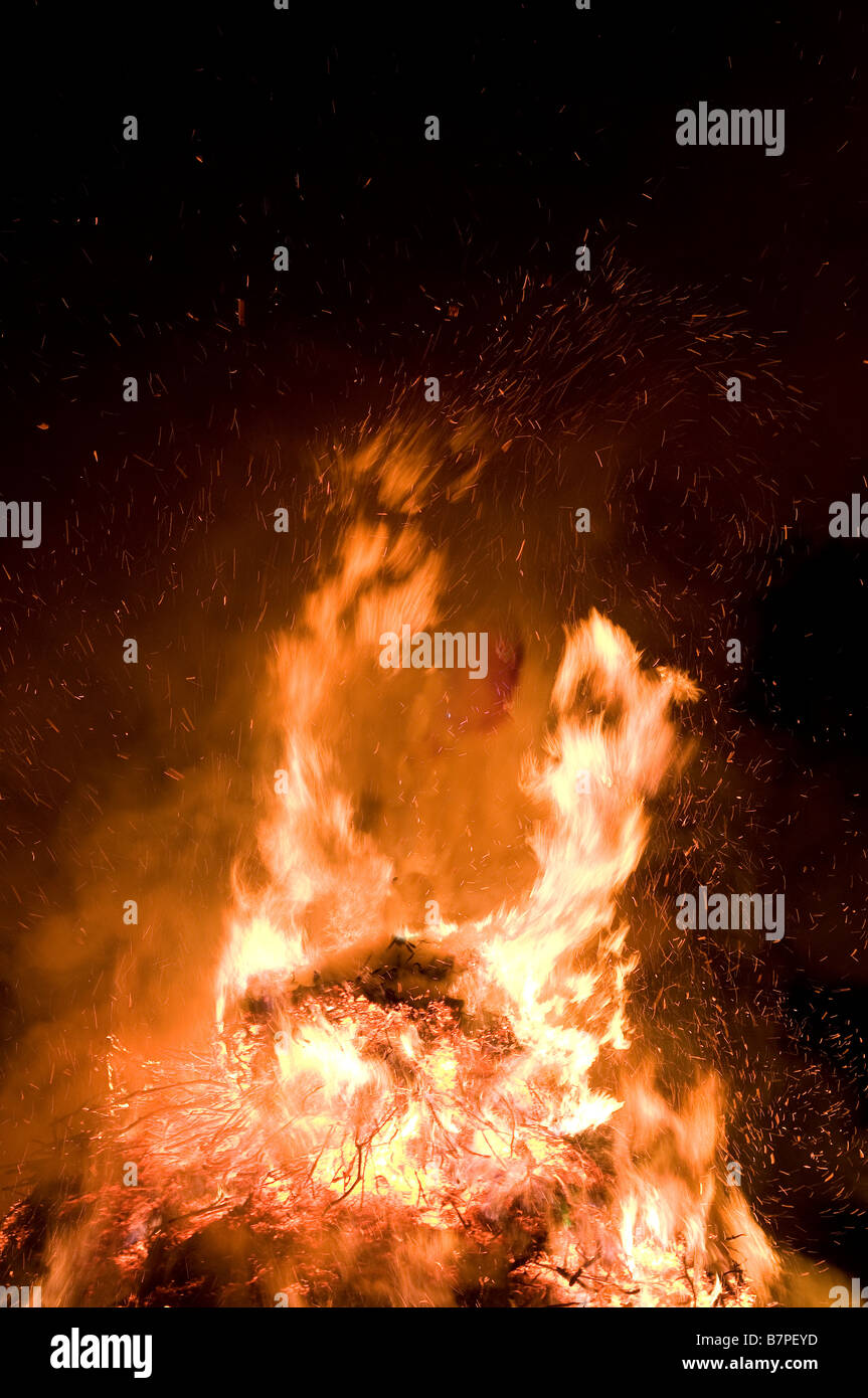 a big bonfire lit in the night Stock Photo - Alamy