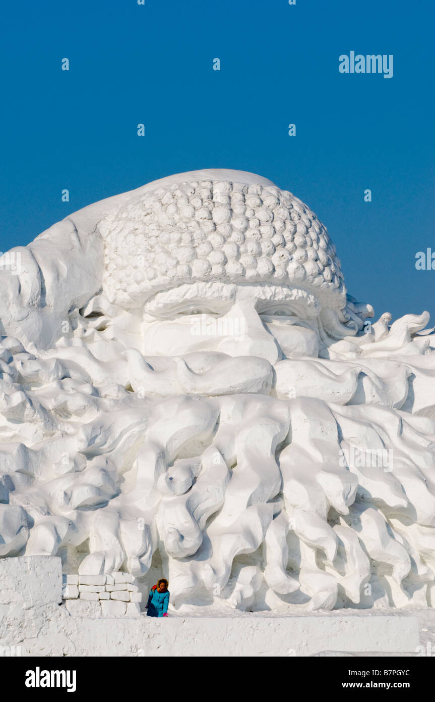 A sculpture of Santa Clause at the Snow and Ice Sculpture Festival at ...