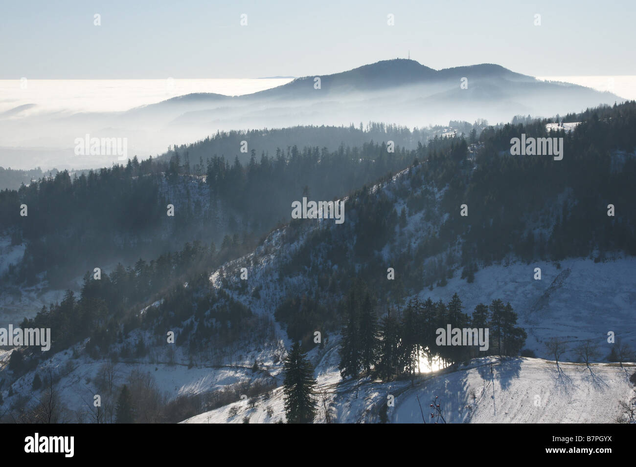 Mt. Sitno above Banska Stiavnica town and Ottergrund Tajch lake ...
