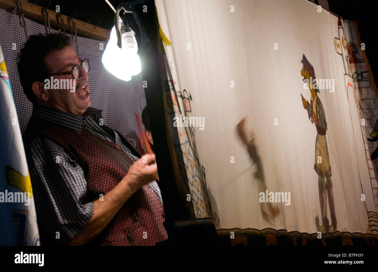 Puppet shadow theatre at the 24th Ayia Napa Festival on the Eastern Mediterranean island of ...