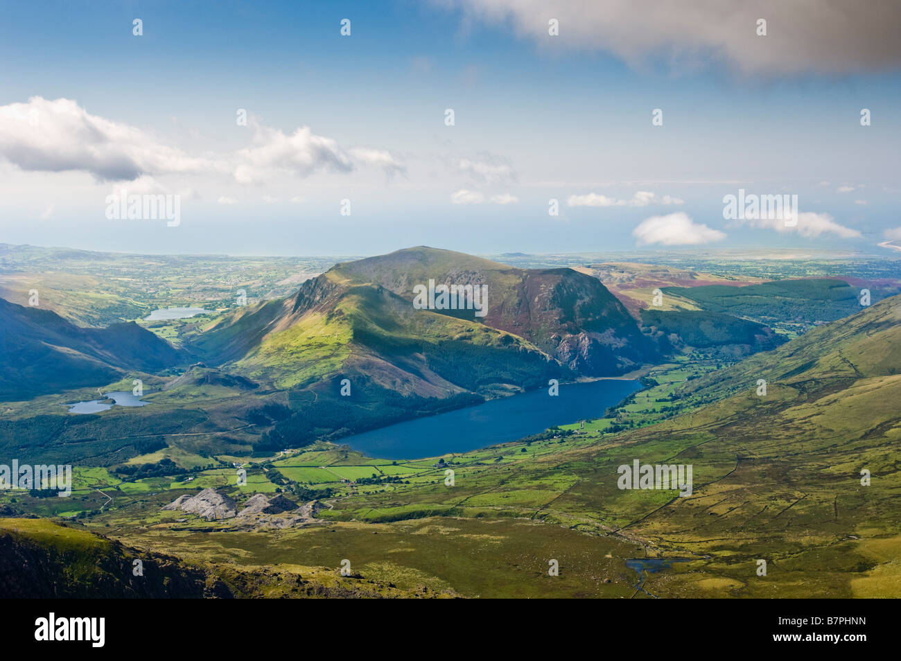 Llyn Cwellyn Reservoir and Mynydd Mawr view from summit of mount ...