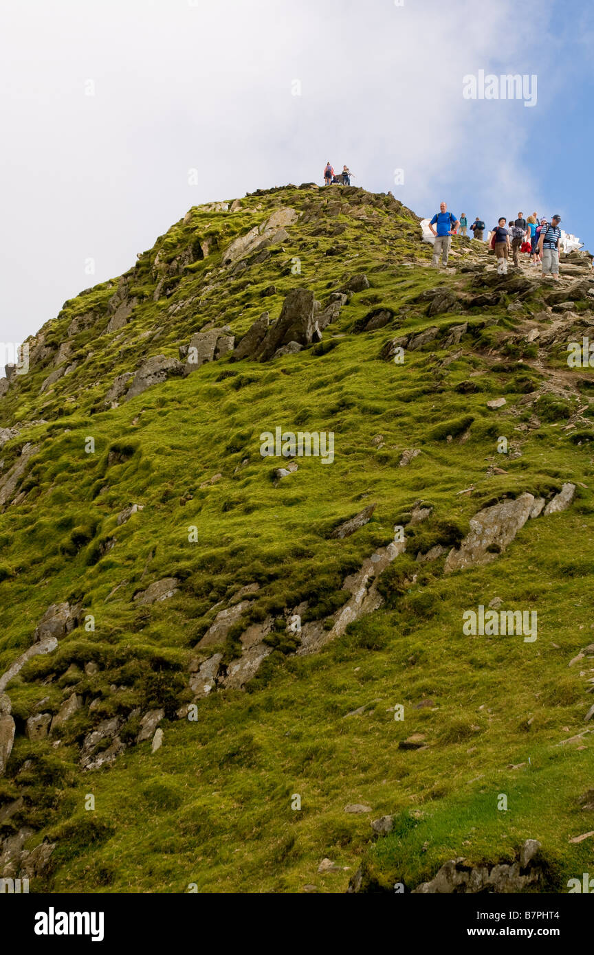 Summit of mount Snowdon Wales on sunny day with walkers Stock Photo - Alamy