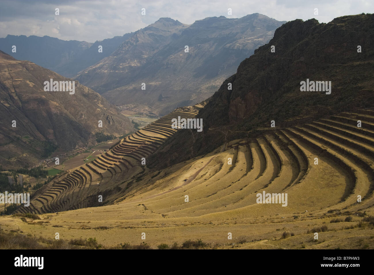 Inca agricultural terraces at the Inca ruins above Pisac, Sacred Valley ...
