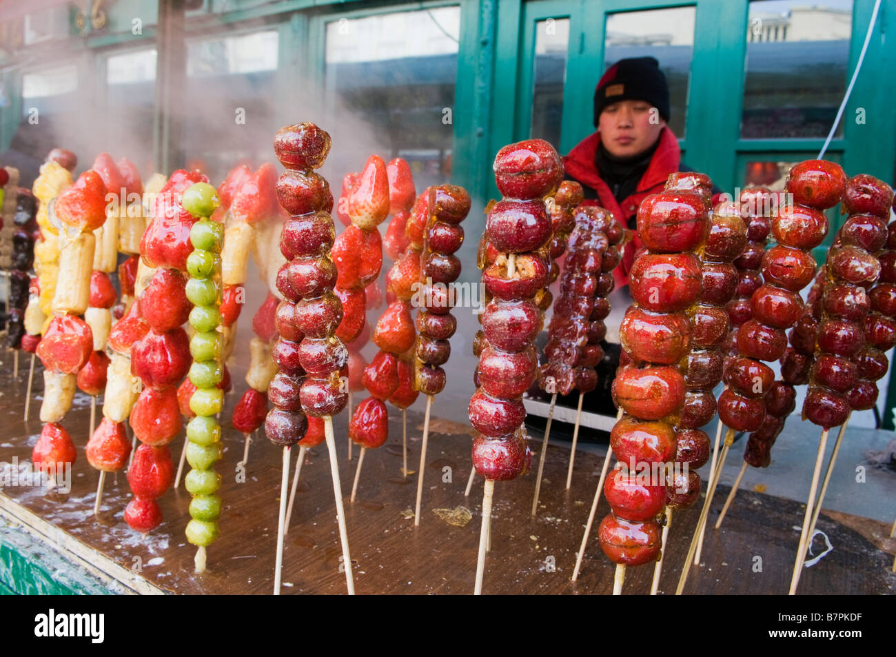 Frozen Haw berries on a stick for sale in Harbin Heilongjiang Province ...