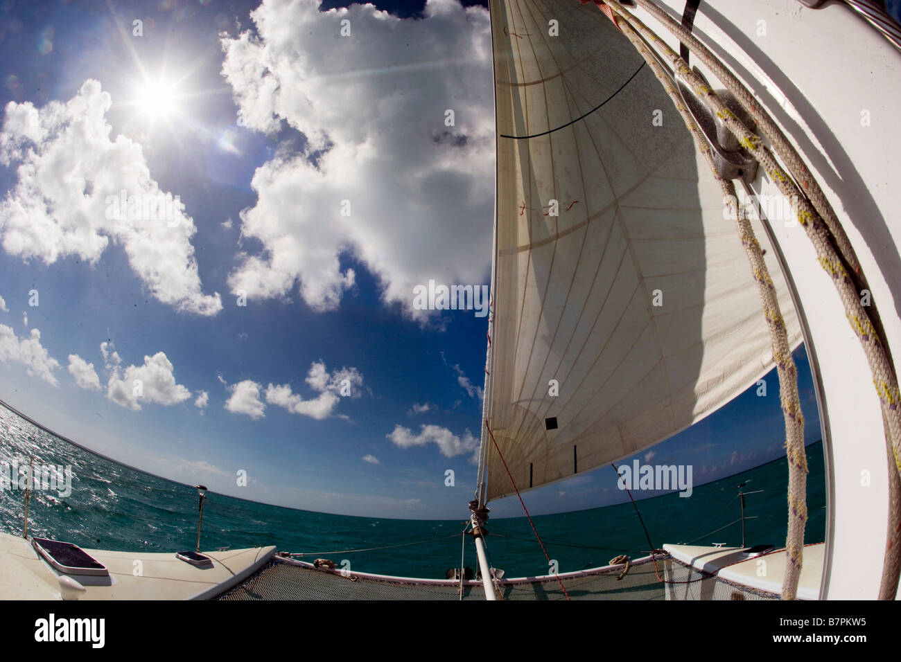Sailing catamaran in the out islands of the Bahamas Stock Photo - Alamy