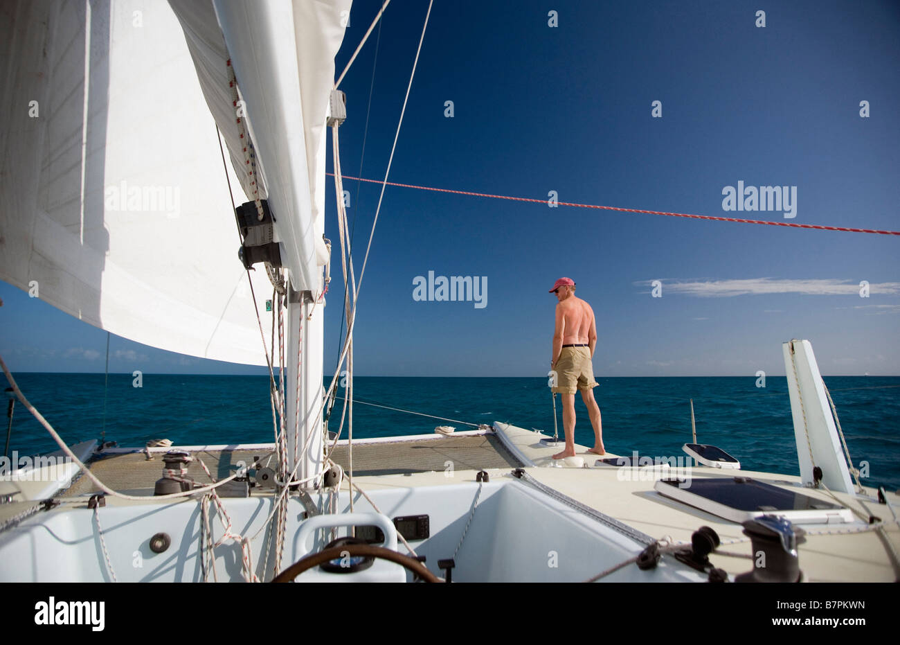 Sailing catamaran in the out islands of the Exumas Stock Photo - Alamy