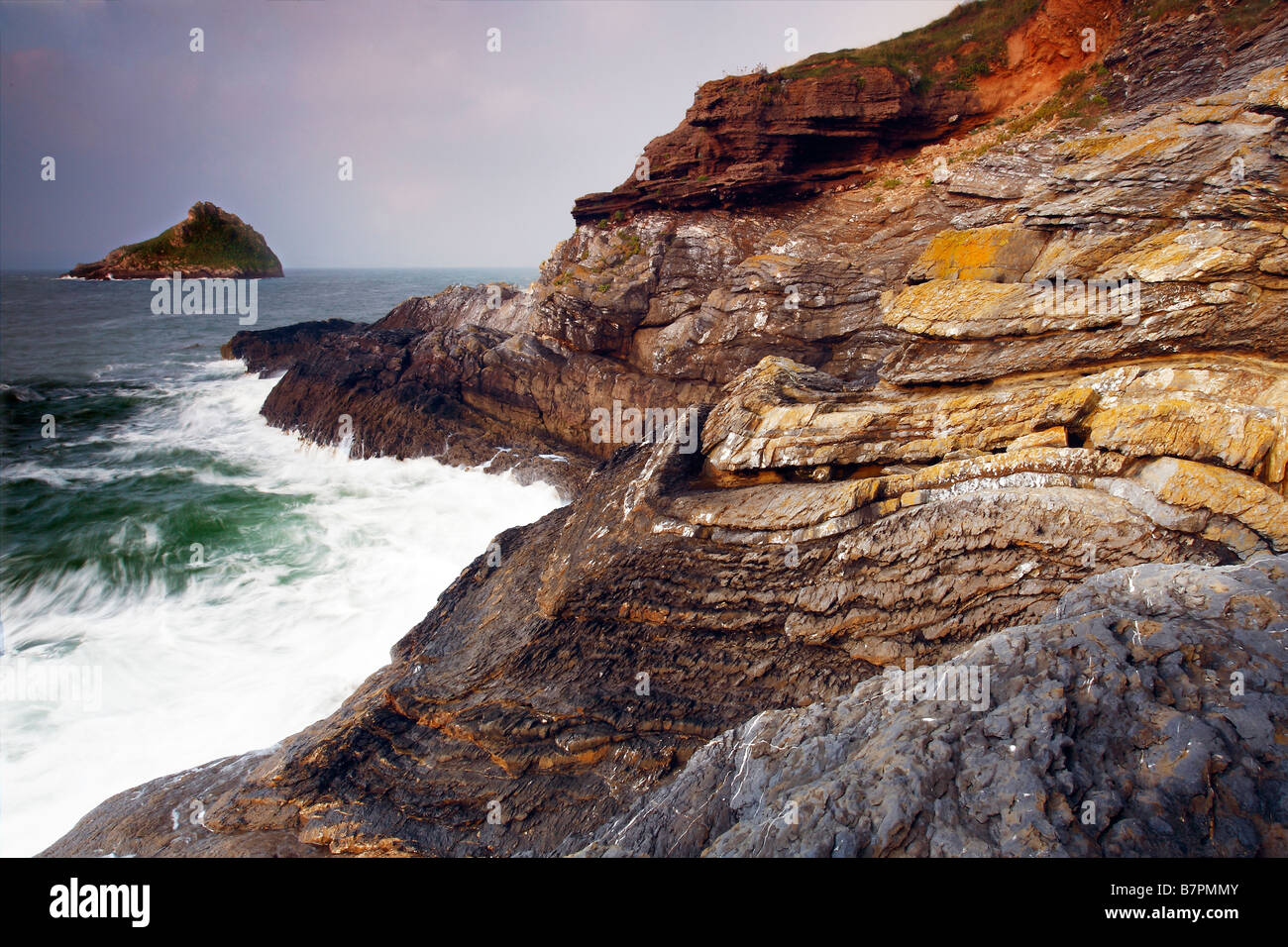 Rough Seas against the coastline of South Devon, With Thatcher Rock, Nr ...