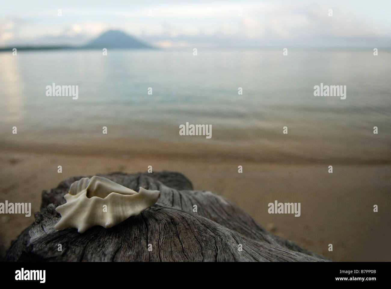 View of Manado Tua volcano from the beach at Siladen Resort and Spa ...