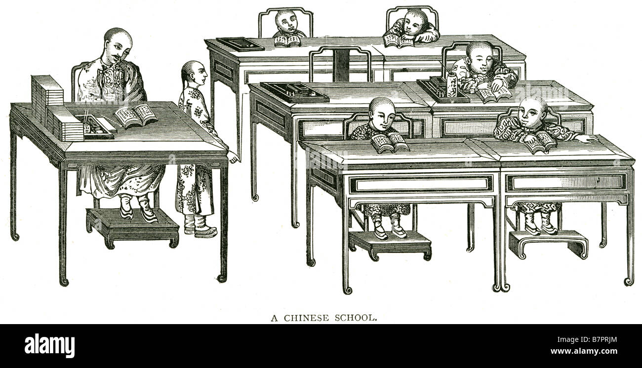 Chinese school class room teaching pupils pupil teacher lessons desk ...