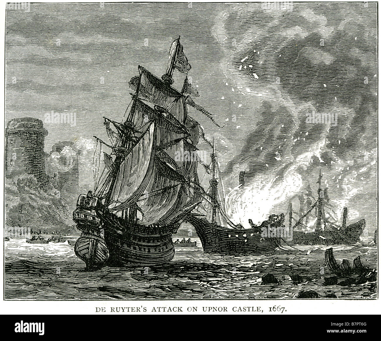 De Ruyter's attack Upnor Castle 1667 boat ship battle siege armada ...
