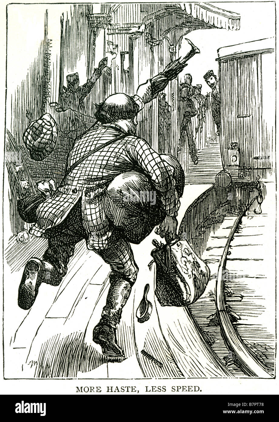 more haste less speed train platform miss running luggage late man ...