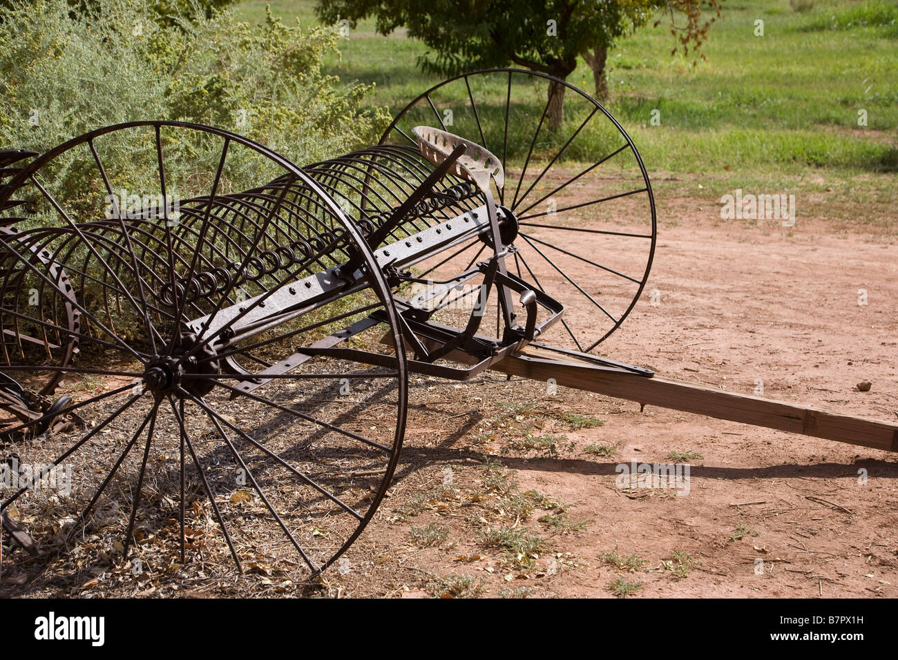 Ancient horse-drawn dump rake, USA Stock Photo - Alamy