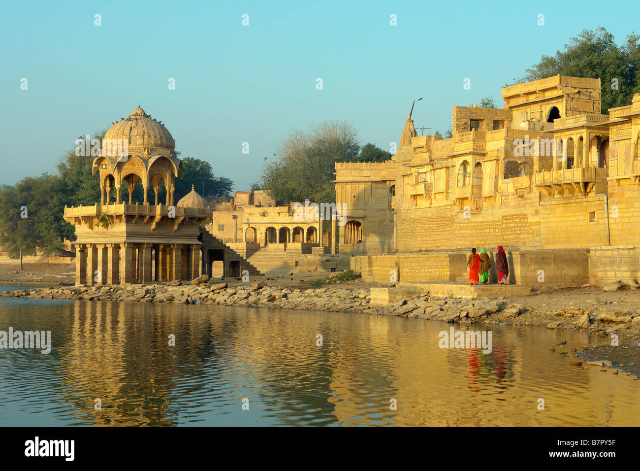 sandstone carved temple buildings at gadi sagar by dawn light Stock ...