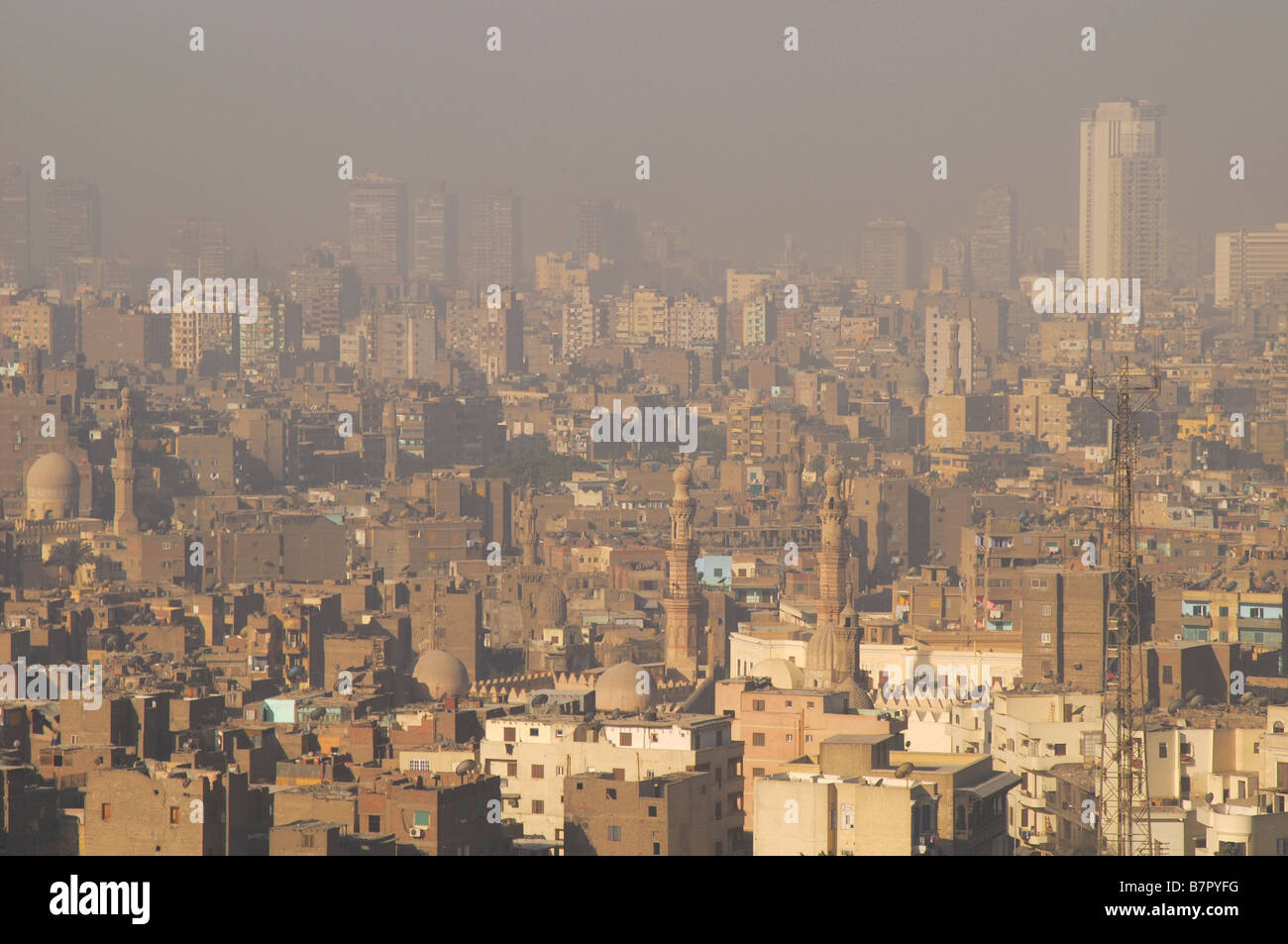 CAIRO, EGYPT. The heavily polluted city skyline as seen from the ...
