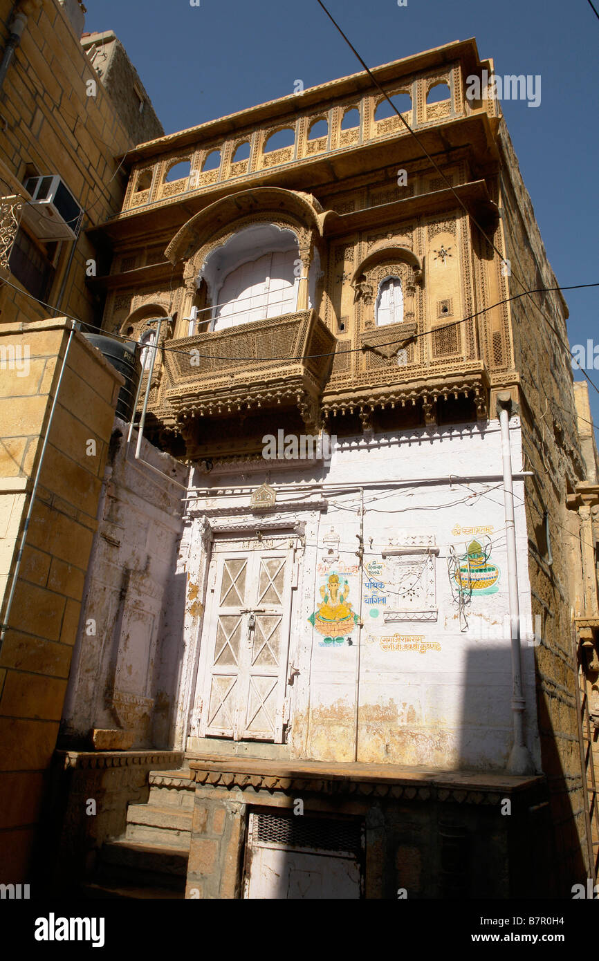 traditional haveli or merchants house with painted wall decorations in ...