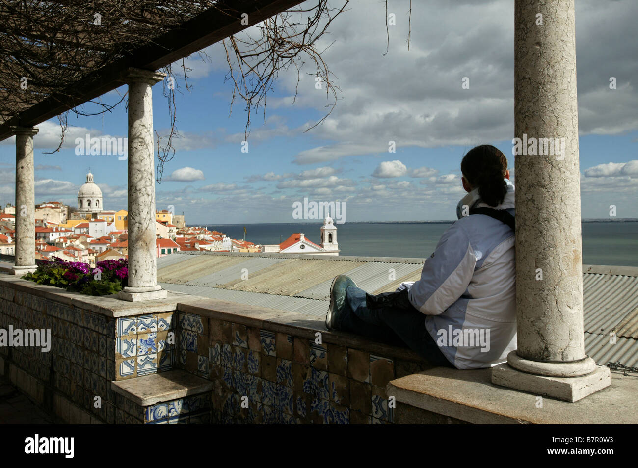 Miradouro of Santa Luzia with a view over Lisbon and the Tejo river ...
