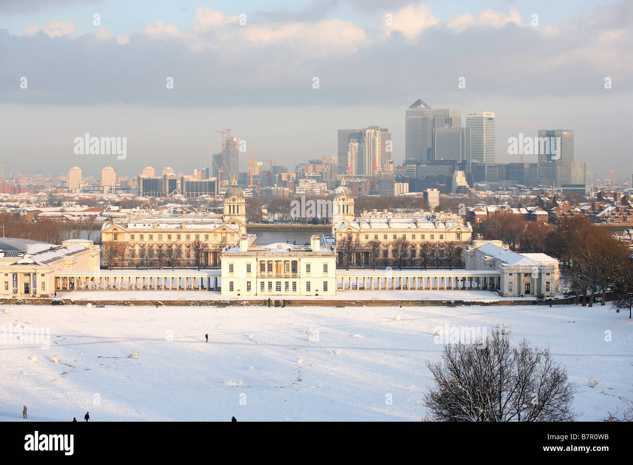Landscape view of Greenwich and Docklands area of London, UK Stock ...