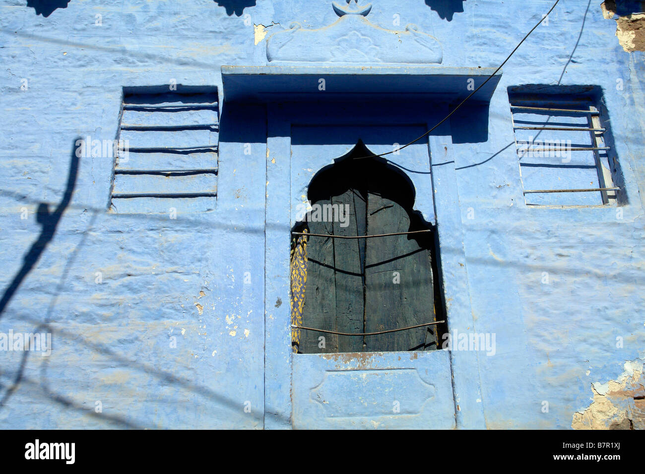 traditional brahmin blue painted window and shutters detail in the old ...