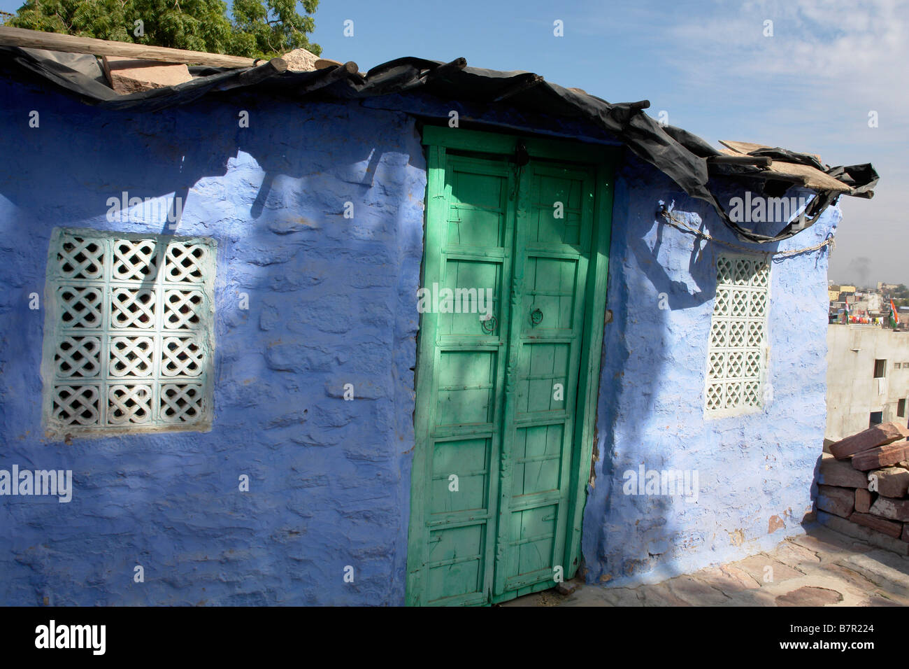 traditional blue painted house in the old city Stock Photo - Alamy