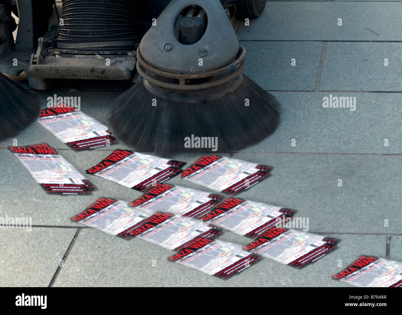 Street Sweeper collecting waste paper in Sheffield City Centre South ...