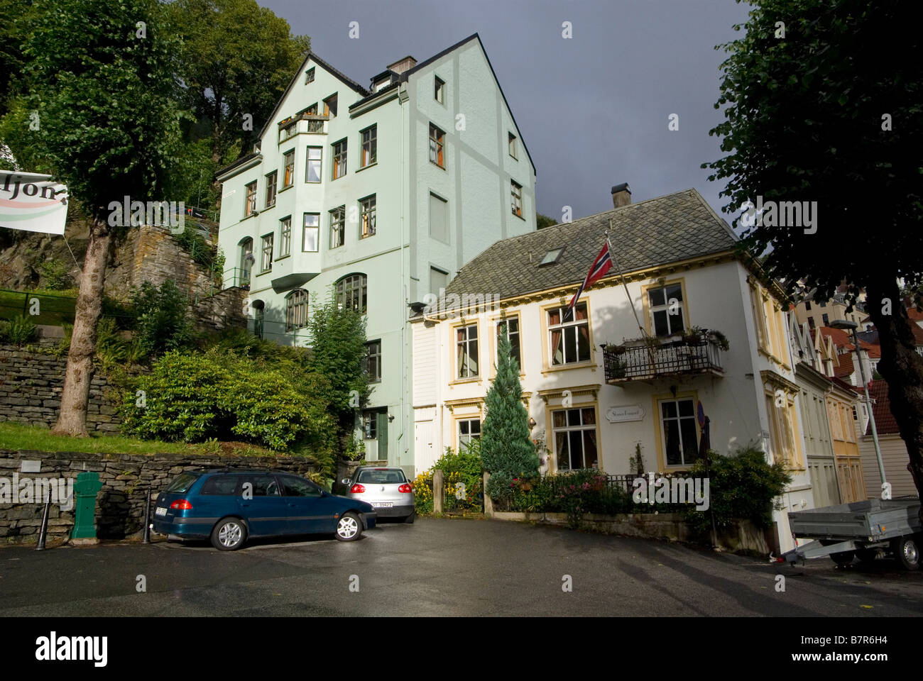 Old buildings climbing up the hill in Bergen Stock Photo - Alamy