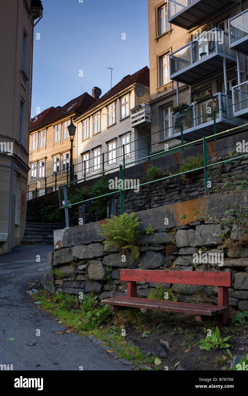 Curving street going up on the hills of Bergen Stock Photo - Alamy