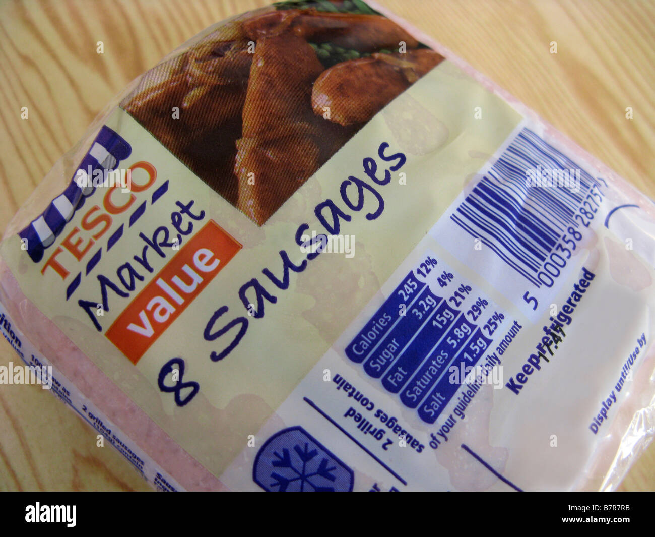 Tesco Value sausages a cheap reasonable range of foods percentages of ...