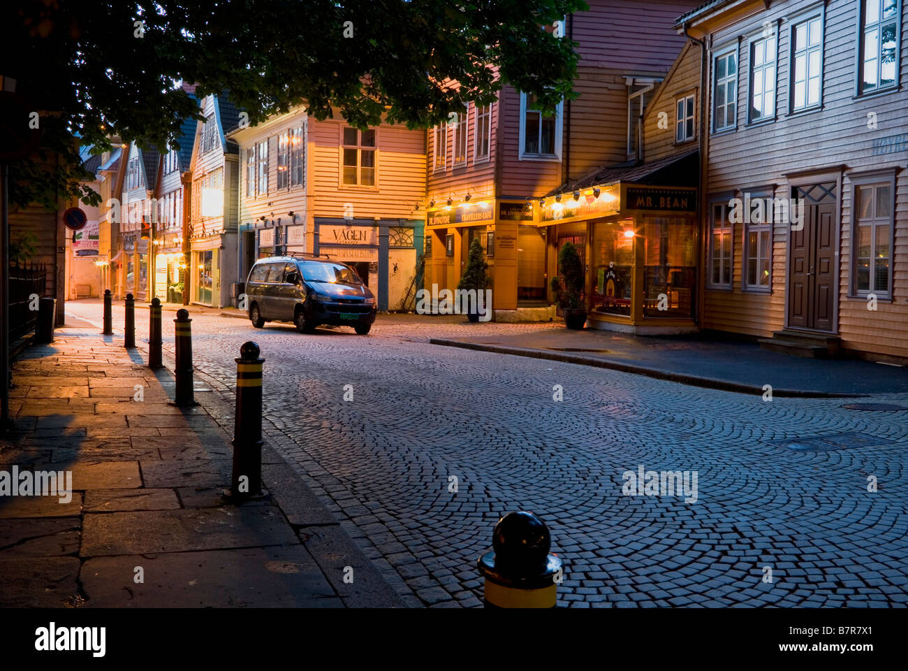 Quite street in Bergen city centre at night Stock Photo - Alamy
