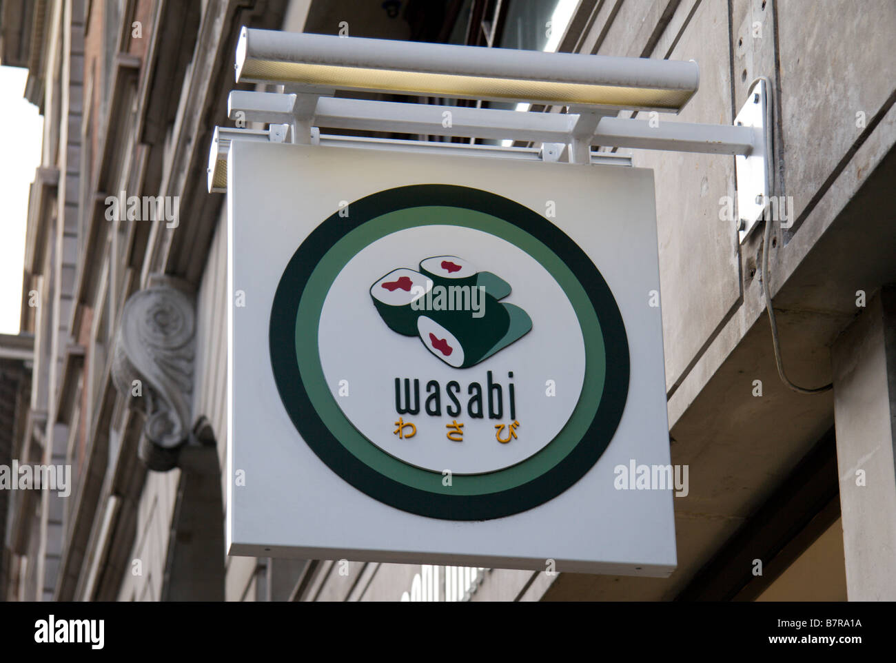Sign above entrance to the Wasabi shop (Japanese style foods) on ...