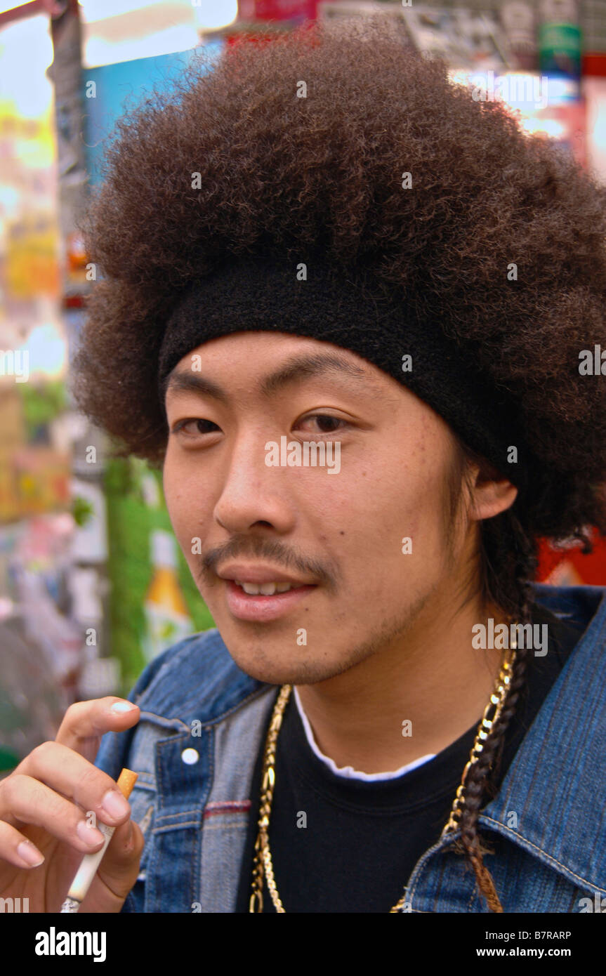Japanase teenager with Afro hairstyle Harajuku Takeshita dori Stock ...