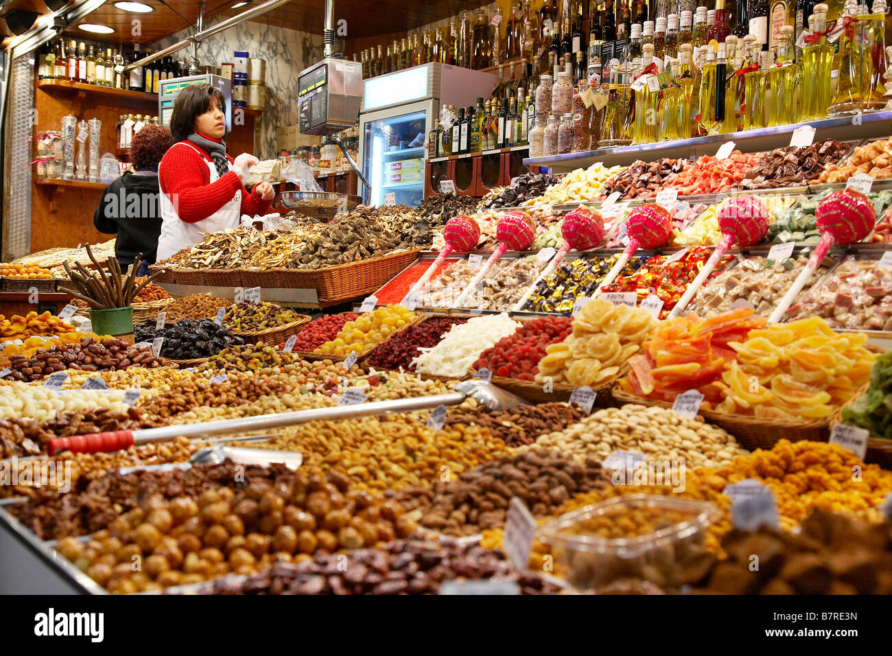 Sweet Stall In Barcelona Market Stock Photo - Alamy