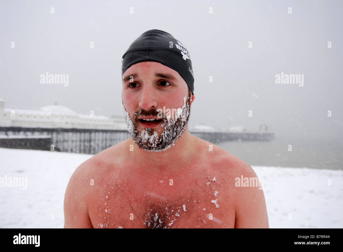 Swimmer Kevin Meredith after taking an icy dip in the sea at Brighton ...