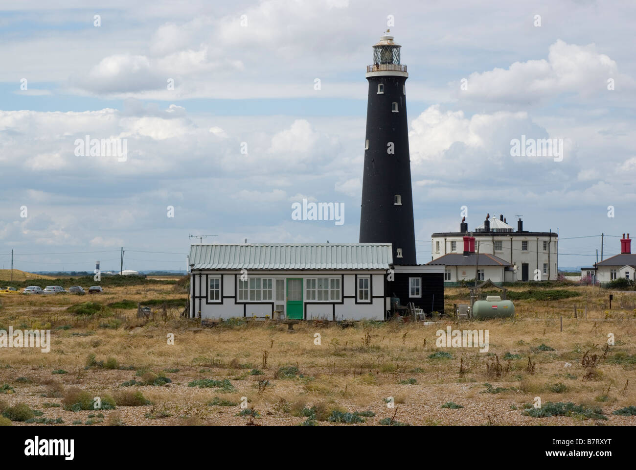 The old lighthouse and Round House Dungeness Stock Photo - Alamy