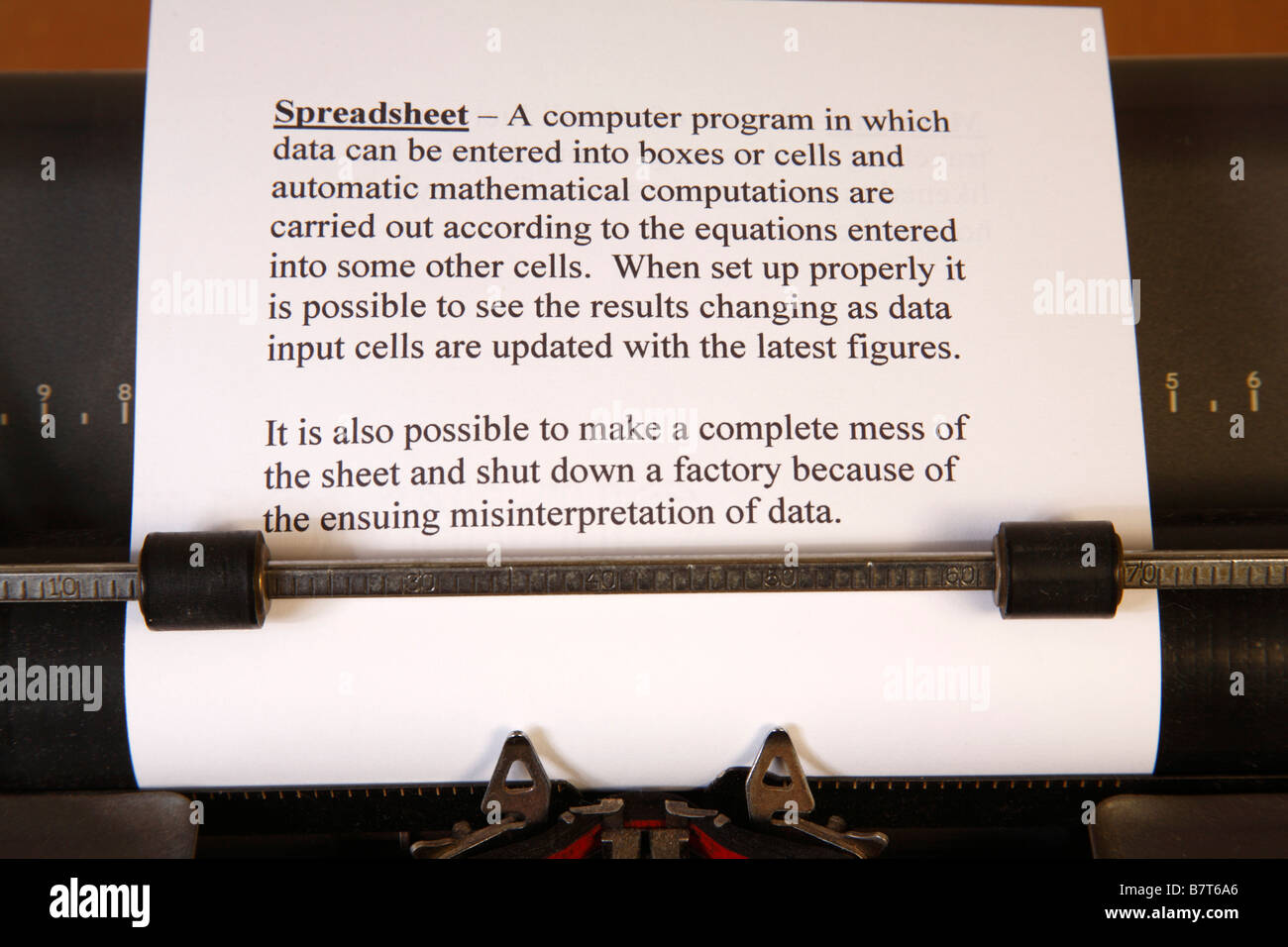 Definition of a spreadsheet in a typewriter Stock Photo - Alamy