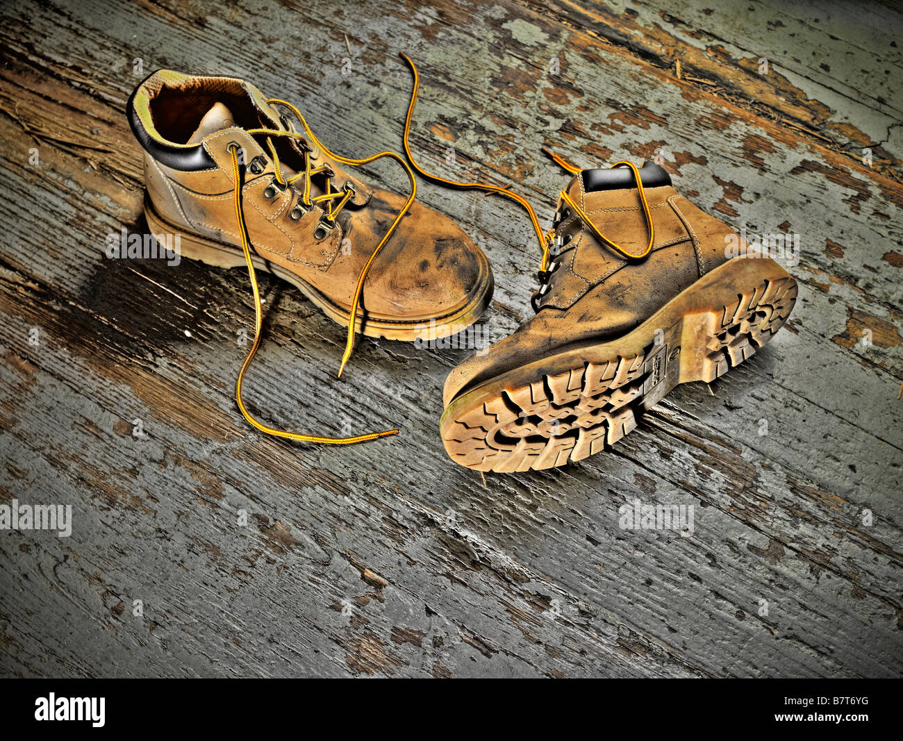 Pair old work boots hi-res stock photography and images - Alamy